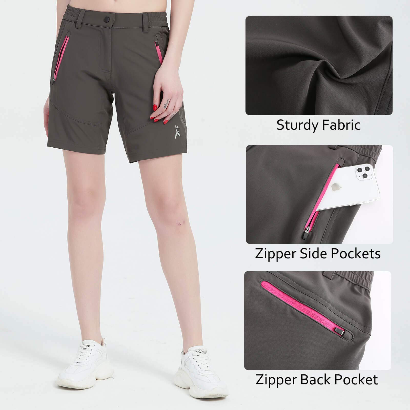 PRIESSEI Womens Bike Shorts with Padding, Detachable 3D Padded Breathable Biking Cycling Shorts with Pockets Grey M