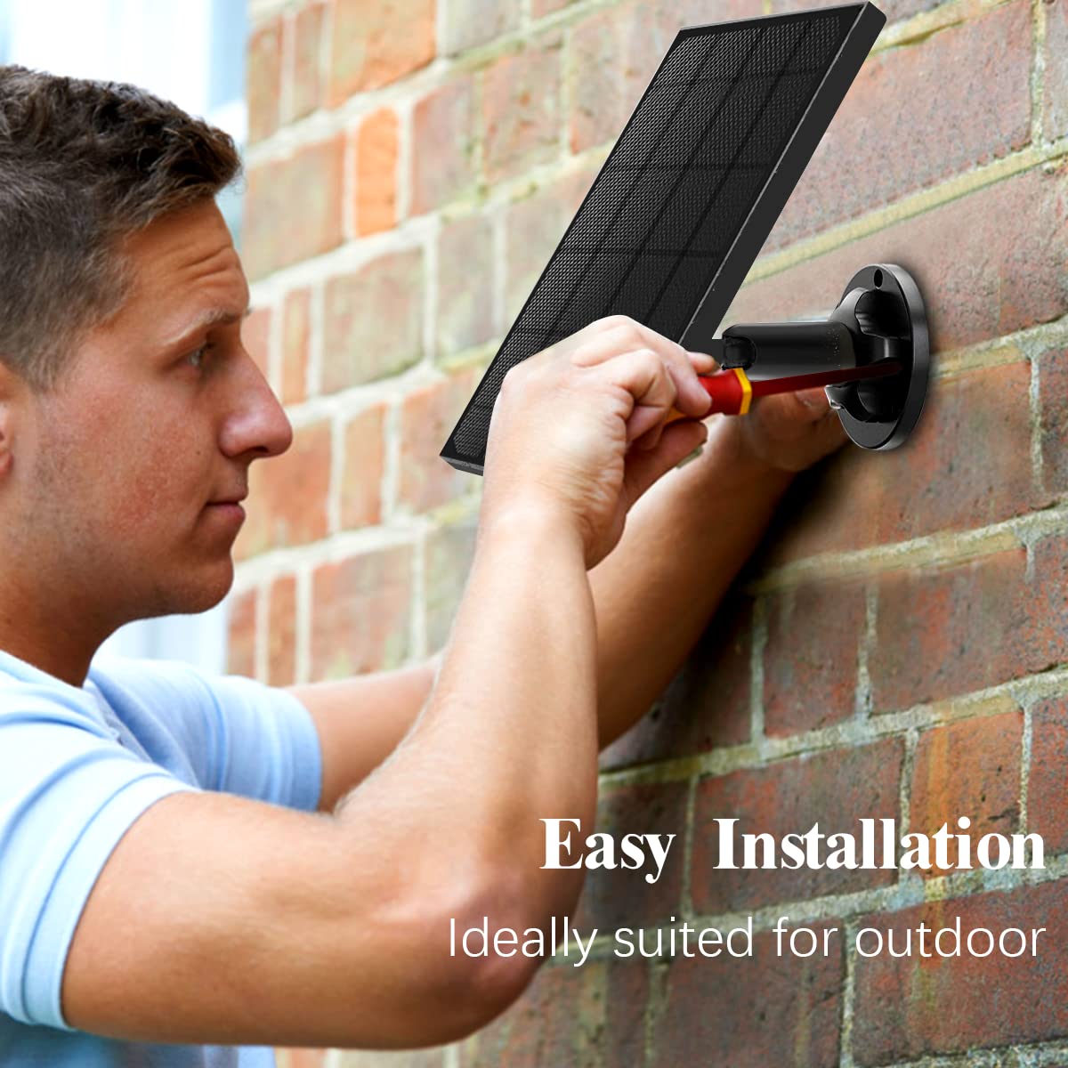 WEILAILIFE Solar Panel for Security Camera, Rechargeable Battery Powered Camera Solar Panel, 5V 3.6W IP 66 Waterproof Solar Panels for Cameras, 10ft Micro USB Cable & 4 Inch Type-C Adapter