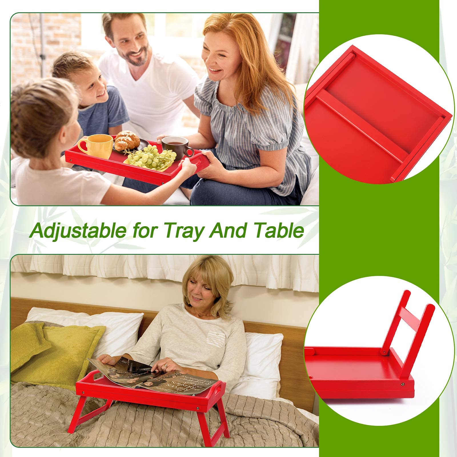reakfast Tray Folding Legs with Handles Kids Bed Tray Table for Sofa Eating,Drawing,Platters Bamboo Serving Lap Desk Snack Tray