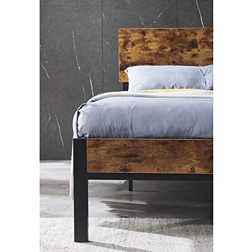 MegaChunk Queen Size Metal Platform Bed Frame with Wooden Headboard and Footboard, Easy Assembly, No Box Spring Needed, Large Under Bed Storage, Black