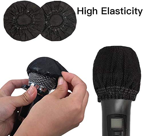 None Branded 200 Pieces Disposable Microphone Cover Microphone Cover Windscreen Mic Cover Protective Cap for KTV Recording Room News Gathering, 3 Inch (Black)