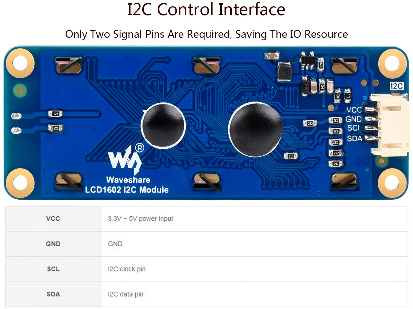 waveshare AiP31068 LCD1602 I2C Module,16x2 Characters Display, White Color with Blue Background, Compatible with Arduino/Raspberry Pi/Raspberry Pi Pico/Jetson Nano/ ESP32, 3.3V/5V