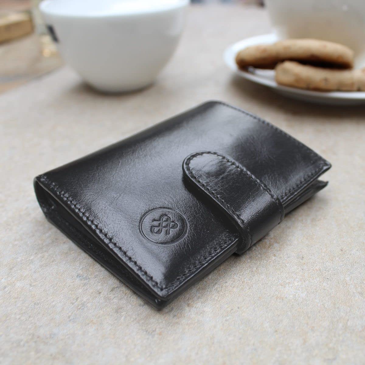 Maxwell Scott - Mens Compact Luxury Leather Mens Small Wallet with Button Fastener - Made in Italy - The Pietre Chestnut Tan