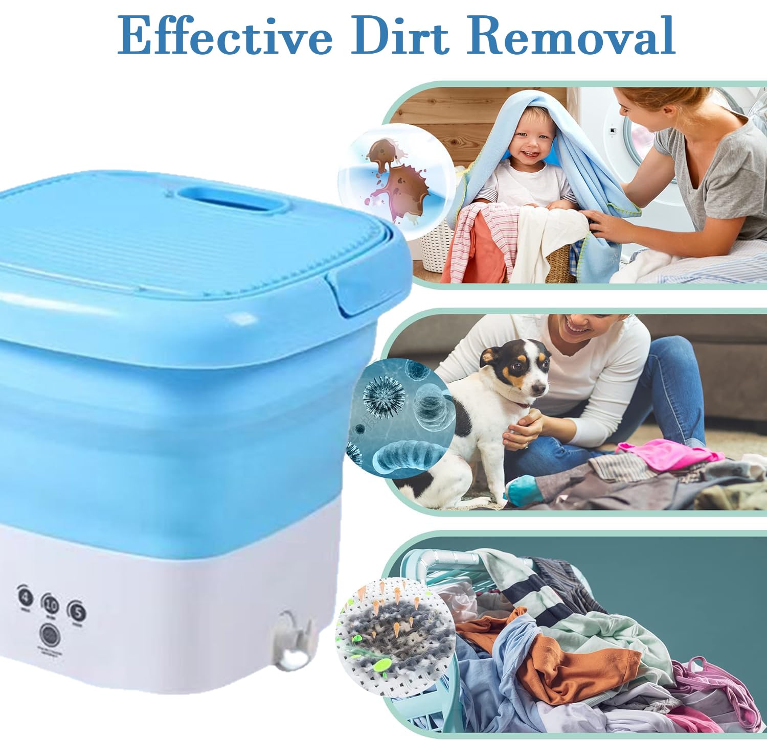 Portable Foldable Bucket Washing Machine Small Turbine Washer with Drain Basket for Apartment Dorm, Underwear or Small Items, Camping, RV, Travel (110V-240V) - Best Gift Choice