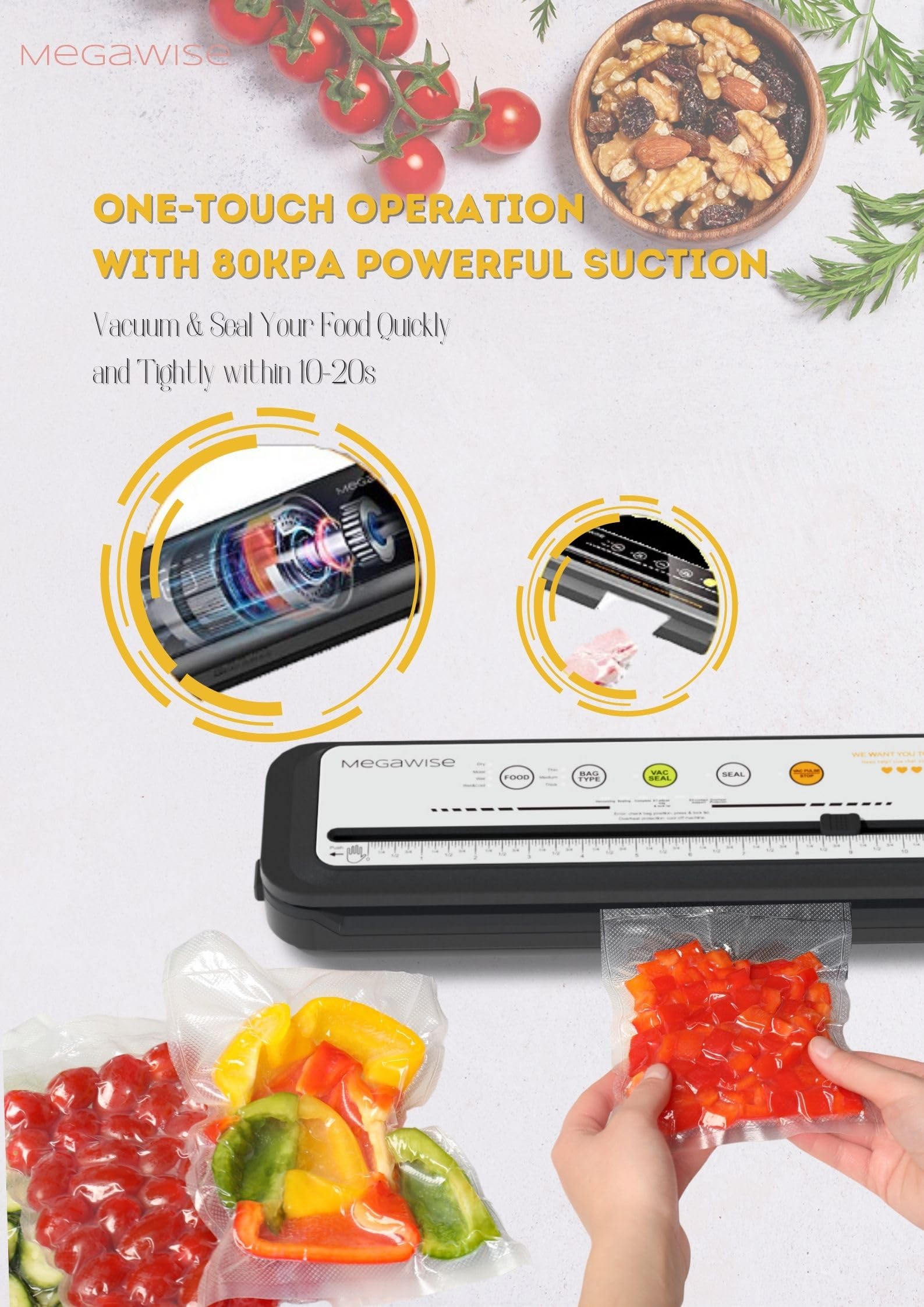 MegaWise Powerful and Compact Vacuum Sealer Machine (Silver)