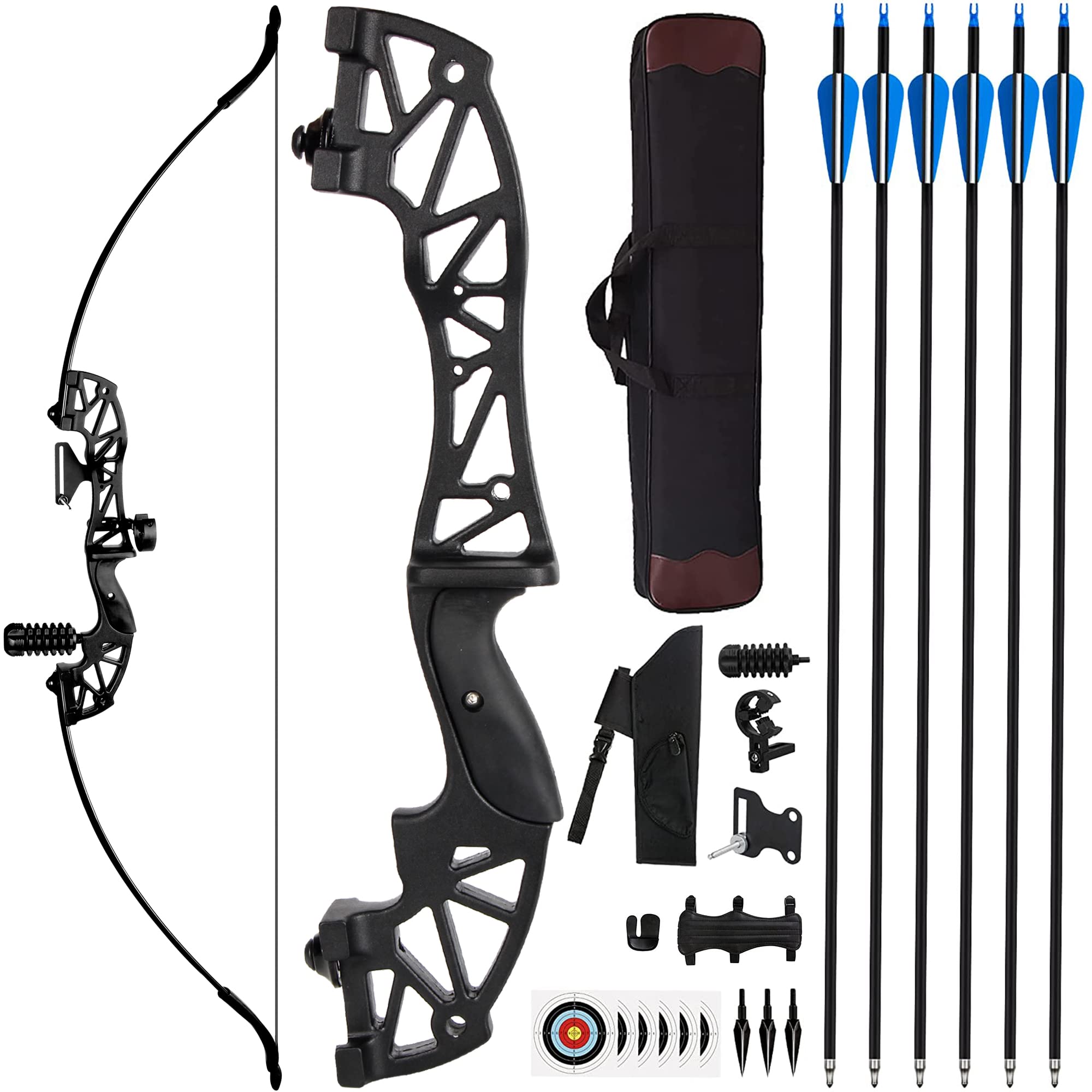 The7boX 40lb 53" Archery Set,Recurve Bows for Adults Right Hand with 6 Mixed Carbon Arrows, 3 Broadheads, Arrow Holder, Single Needle Sight for Beginner Outdoor Hunting and Target Practice