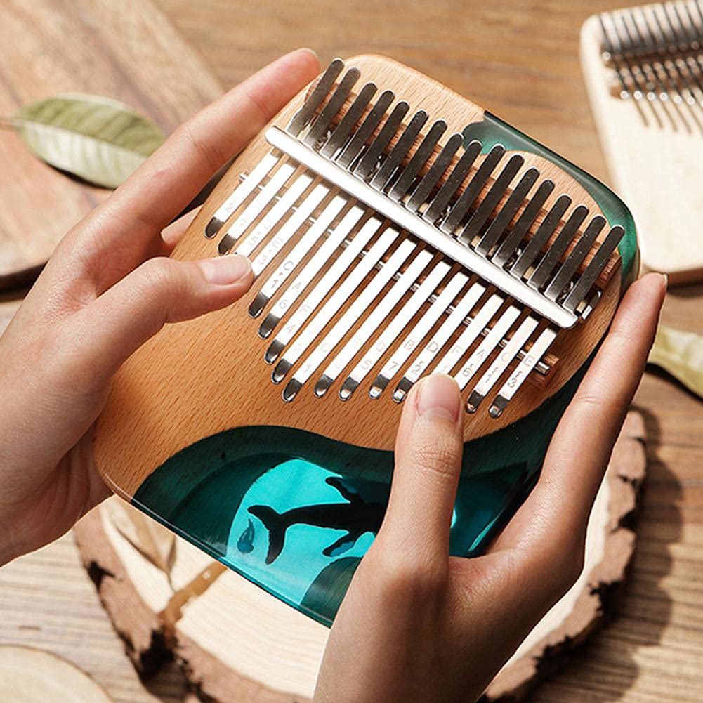 SDGH 17 Key Thumb Piano Solid Beech Epoxy Resin Portable with Tuning Hammer Keyboard Musical Instrument