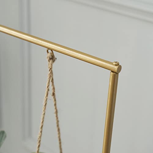 TABLECLOTHSFACTORY 3ft Tall Gold Metal Hanging Dessert Display Centerpiece with Jute Rope, Cake Stand Swing