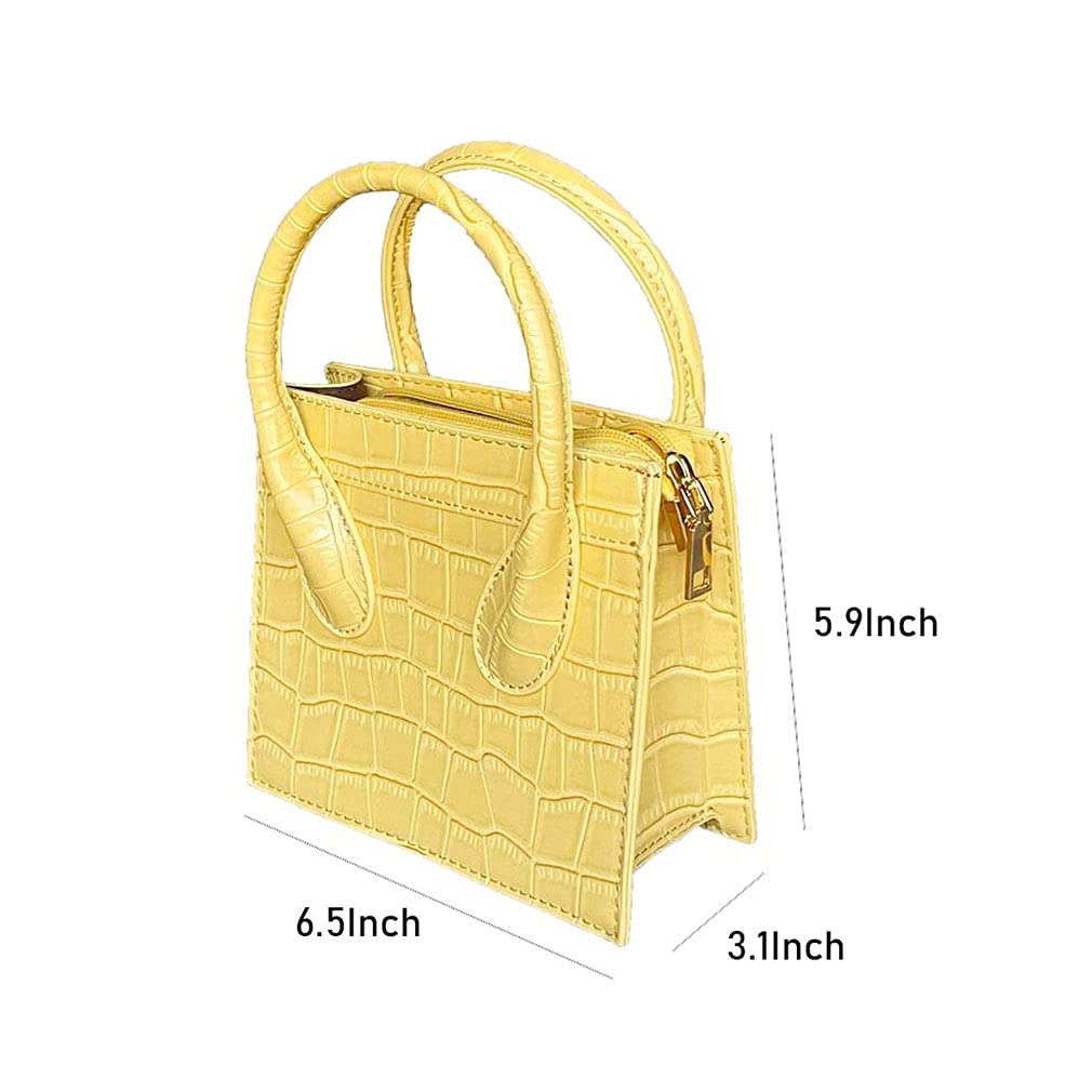 Tiny Purse Patent Leather Tote Mini Purse clutch Shoulder Bag Satchel Shape Crossbody Handbag (Yellow-large)