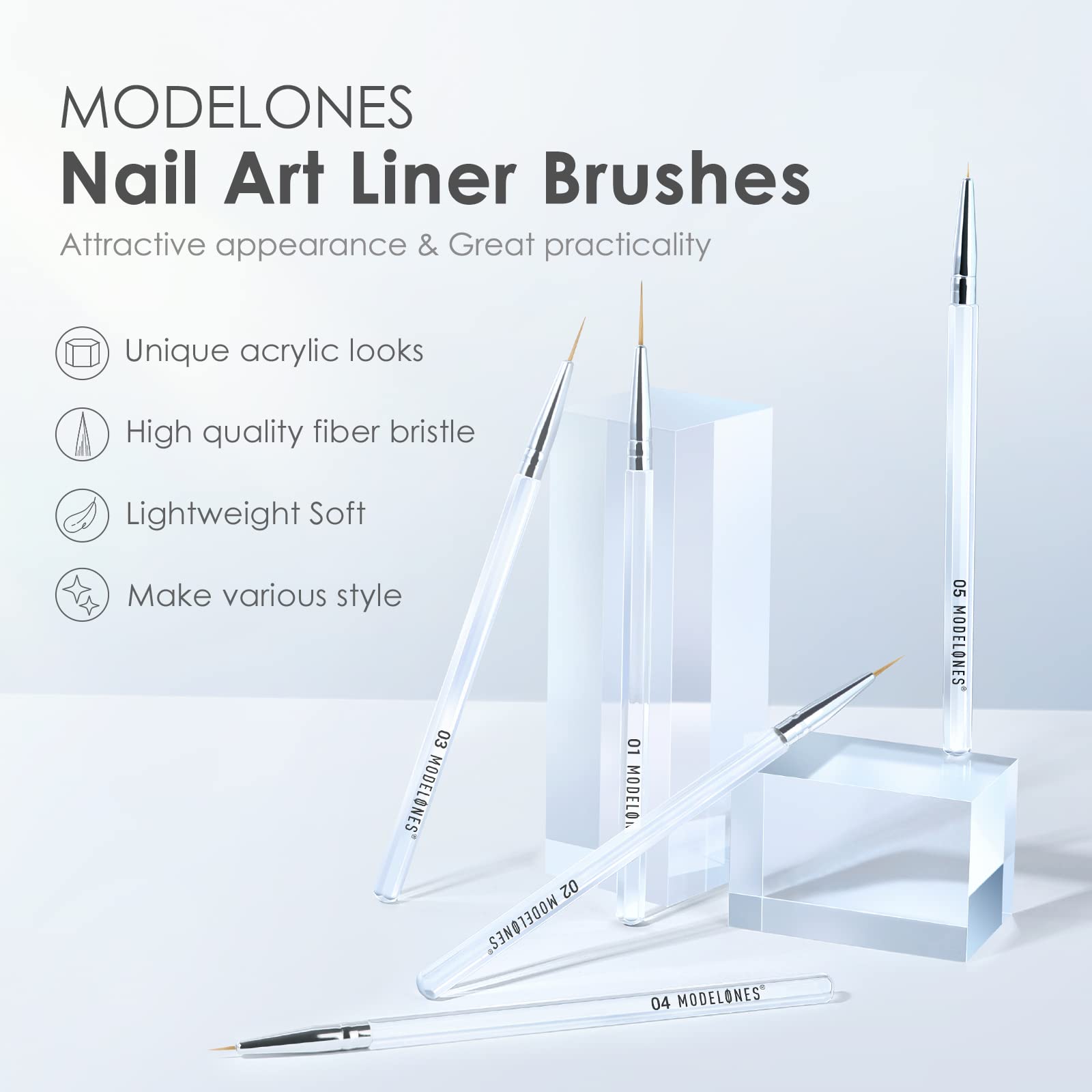 Modelones Nail Art Brushes, Liner Brushes 5Pcs Thin Nail Brush Set for Nail Art Nails Gel Polish Painting Designs with Hexagonal Shape Easy Hold 5/7/9/11/20mm