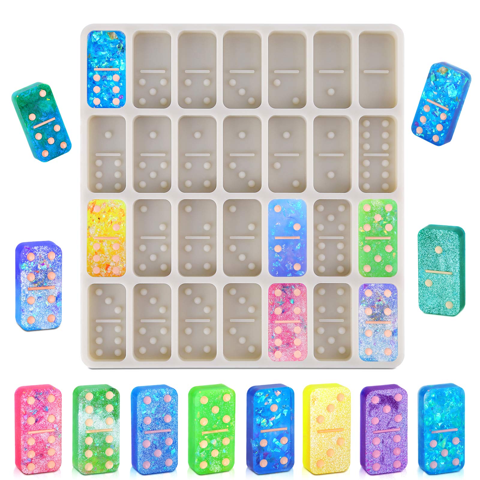 Professional Domino Molds for Resin Casting, Jumbo Silicone Dominoes Mold 28 Cavities, Baking Molds ā Flexible and Non-Stick Design ā Ideal for Chocolate Bar Mold, Soap, Jelly, Cake Ornaments