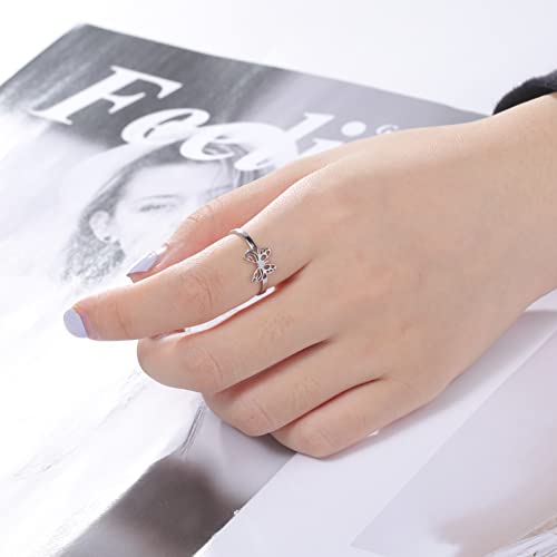 Pingyongchang Minimalist Cute Dainty Butterfly Ring Wedding Engagement Promise Statement Anniversary Ring Best Gift for Women Girls-size10