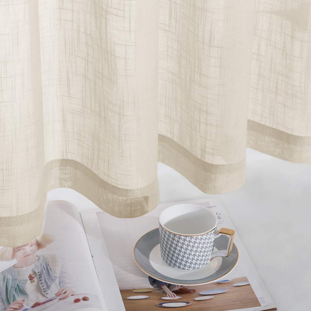 PONY DANCE Dark Grey Half Curtains for Windows - Faux Linen Look Curtains Back Tab Cafe Short Semi Sheer Beach Curtains for Bathroom Small Window Treatment Tier,Kitchen Curtains 36 inch Length,2 PCS