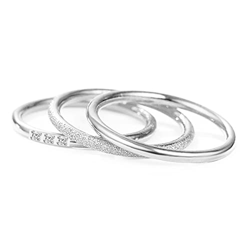 Silver Stacking Rings for Women Stainless Steel Rings 1.5mm Thin Knuckle Ring 3 Styles Rings Set Midi Ring Size 5 6 7 8 9 10