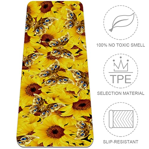 Yoga Mat, Yoga Mats for Home Workout, Workout Mat, Exercise Mats, Pilates Mat, Daisy Flower and Golden Butterflies