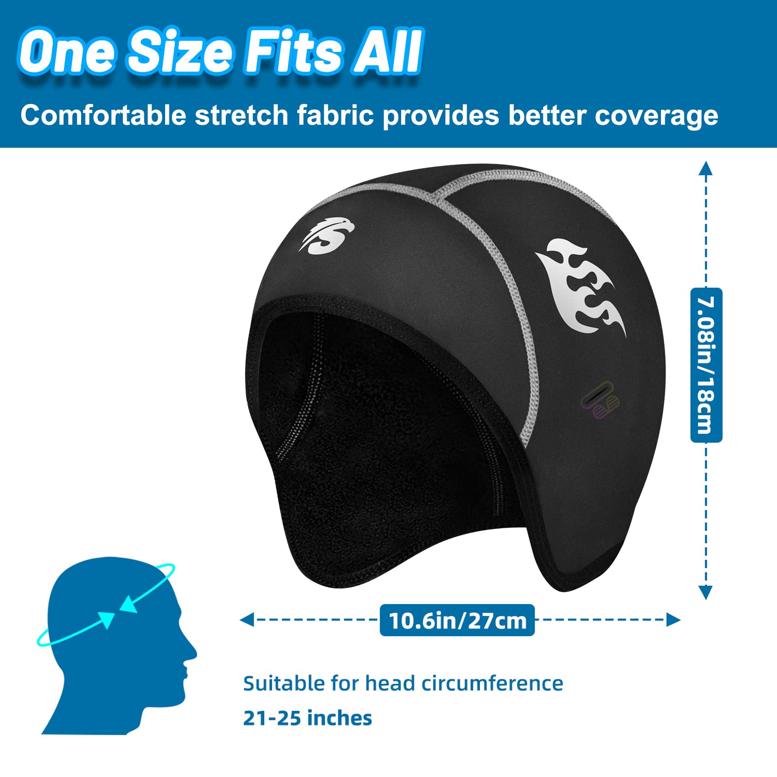 Seektop 2 Pack Skull Cap Helmet Liner for Men, Cycling Running Sweat Wicking Skullcap Beanie, Fits Under Helmets (Black&Gray New)