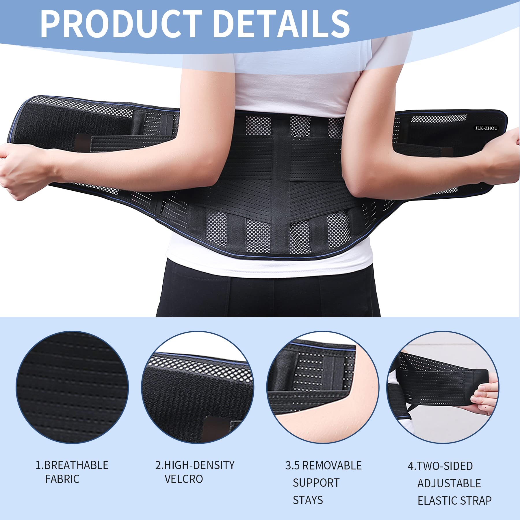 Shiki Faery Lumbar Support Belt, Back Brace for Lower Back Pain Relief, Breathable Back Support Belt with 5 Support Strip, Waist Back Protection & Support for Men and Women (X-Large)
