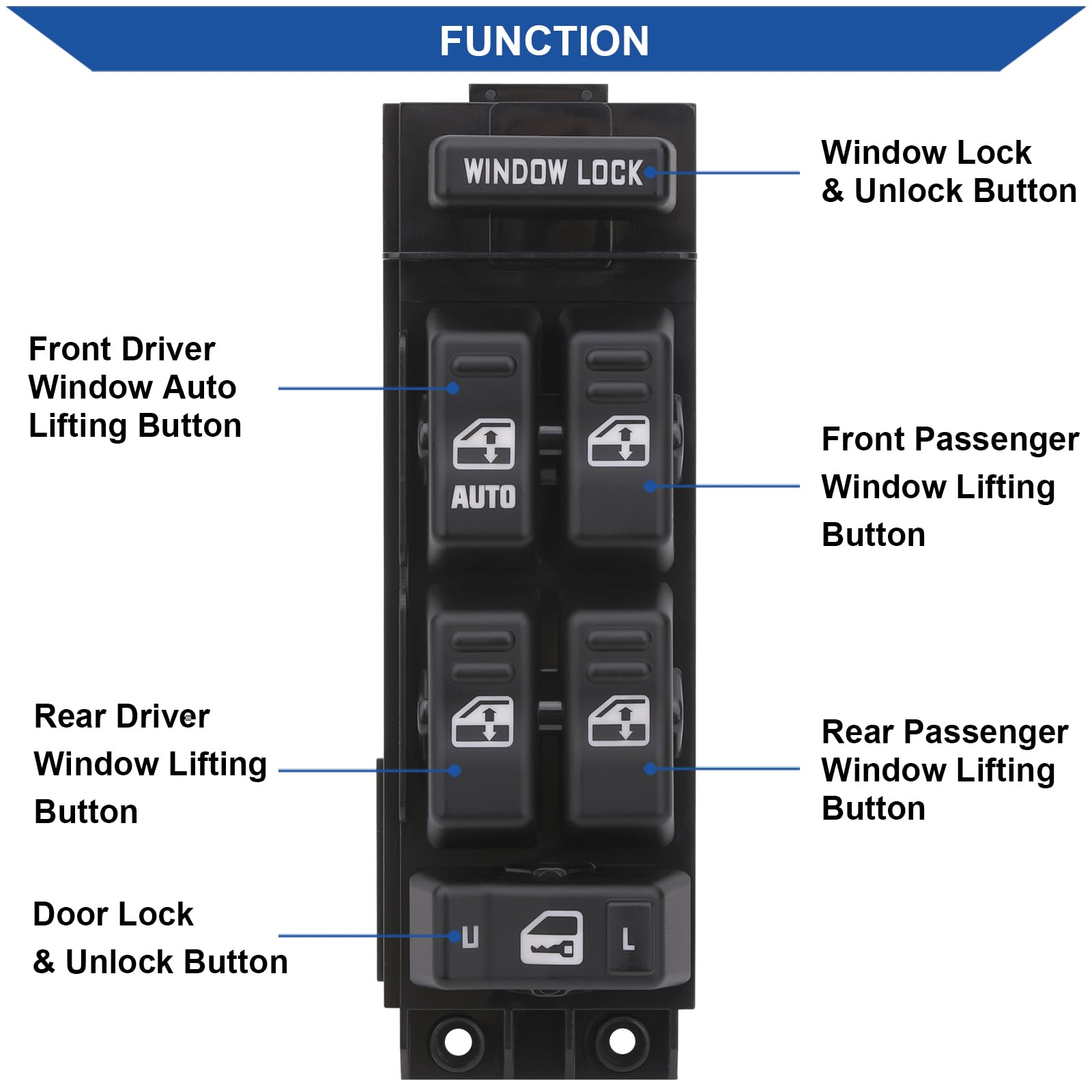Obaee Car Power Window Switch Control Open Button Compatible with 2000 2001 2002 Chevy Tahoe Suburban Silverado Avalanche GMC Yukon Sierra 1500 2500 3500 Cadillac Escalade Replaces 19259961 15062650