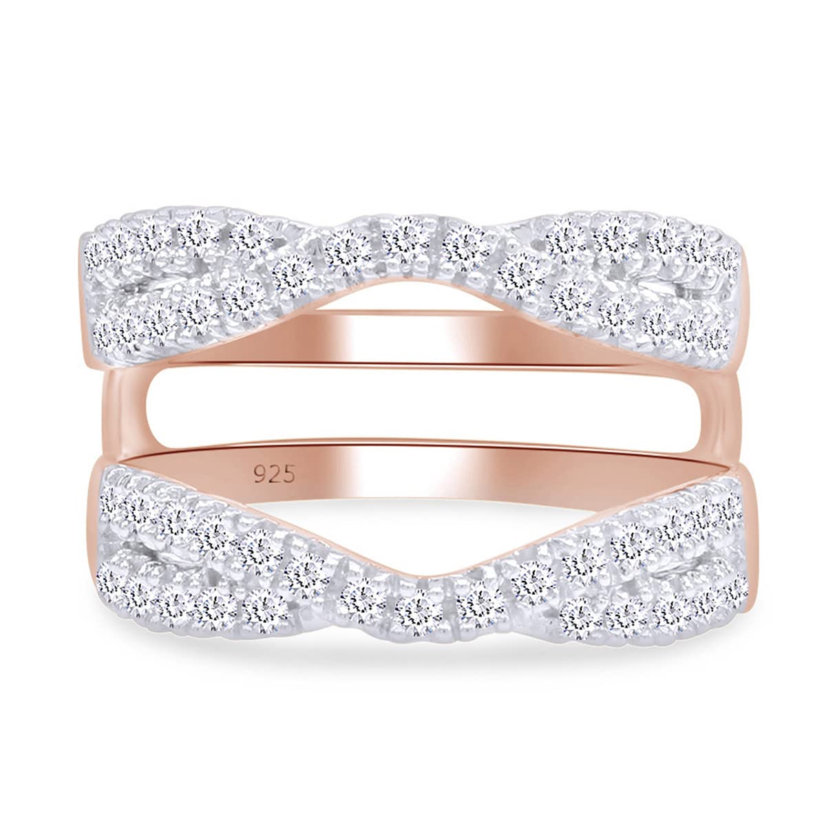 SAVEARTH DIAMONDS 0.80 Carat Round Cut Lab Created Moissanite Diamond Double Infinity Wedding Ring Guard Enhancer In 14K White Gold Over Sterling Silver (G-H Color, 0.80 Cttw) Ring Size -11