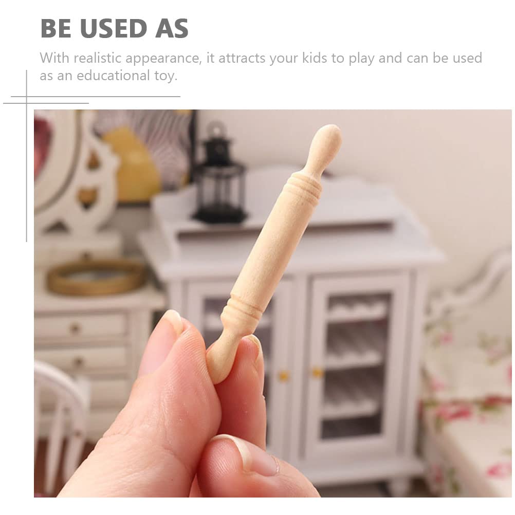 LUOZZY 15Pcs Mini Rolling Pin for Craft Wooden Rolling Pin Models Mini Rolling Sticks Simulation Kitchen Toys for Cake Baking, 2inches