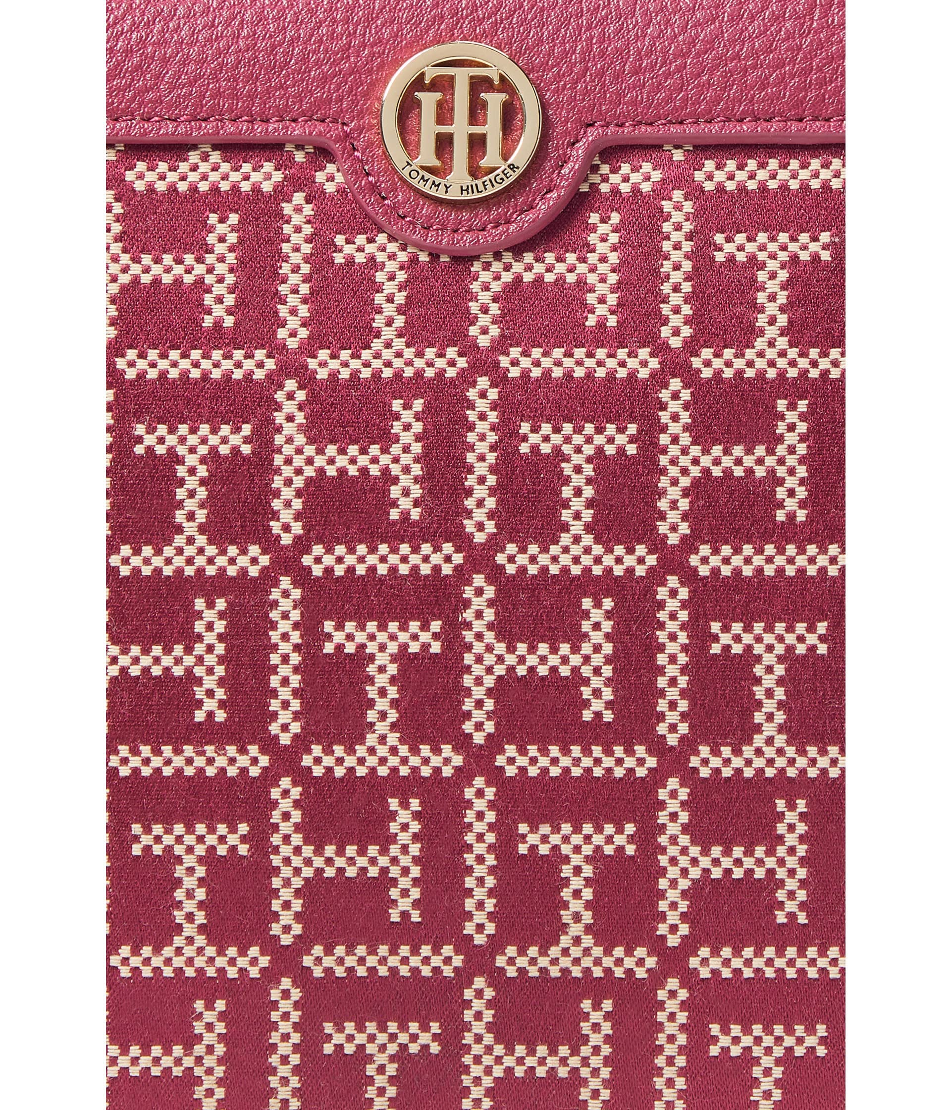 Tommy Hilfiger Gretta II Camera Crossbody Square Monogram Jacquard Italian Wine/Stone One Size