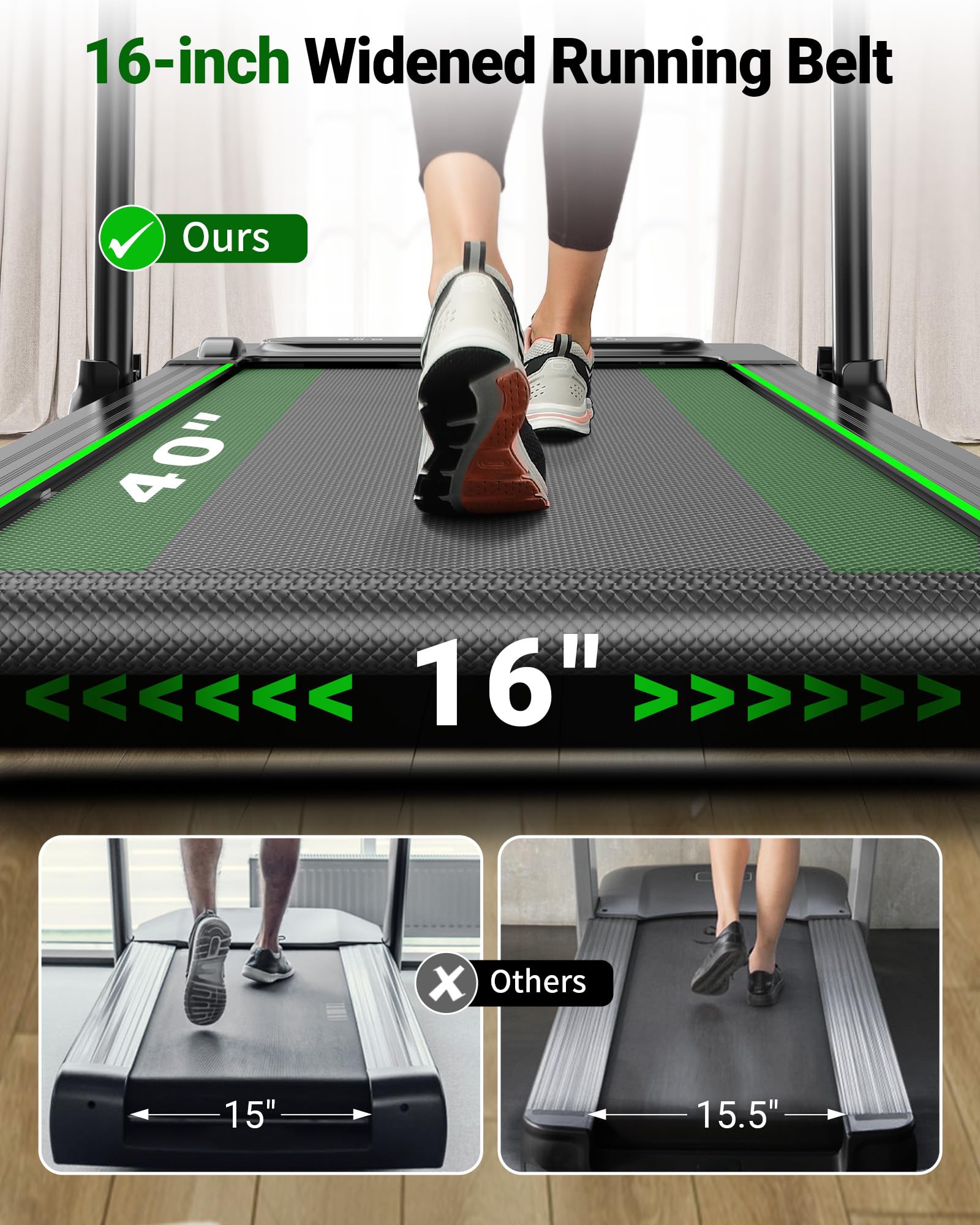 THERUN 2.5HP Treadmill, 2 in 1 Under Desk Walking Pad Treadmill, Electric Compact Space Folding Treadmill for Home Office with LED Touch Screen 0.6-7.6MPH Wider Running Belt, No Assembly Needed