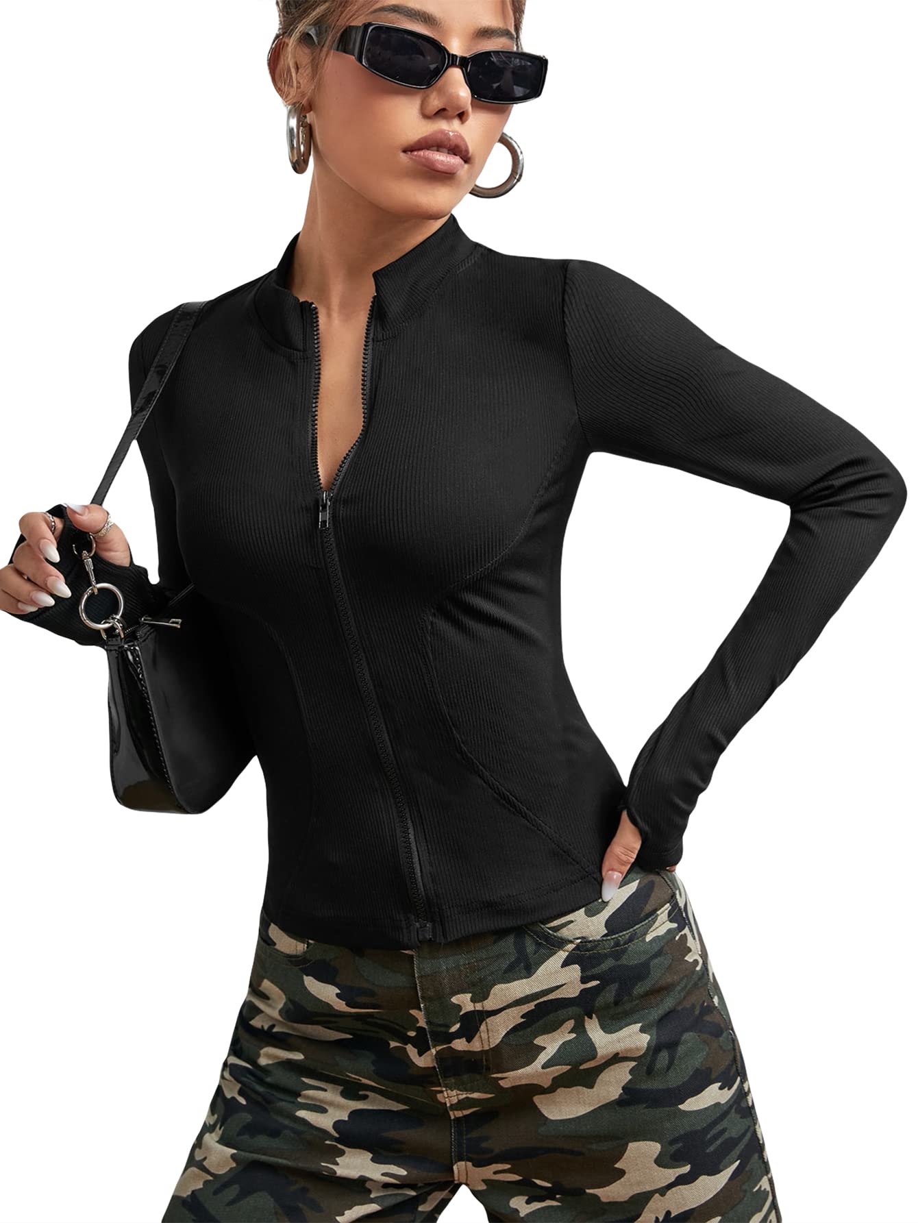 SHENHE Women's Workout Jacket Lightweight Zip Up Slim Fit Yoga Jacket Tops L