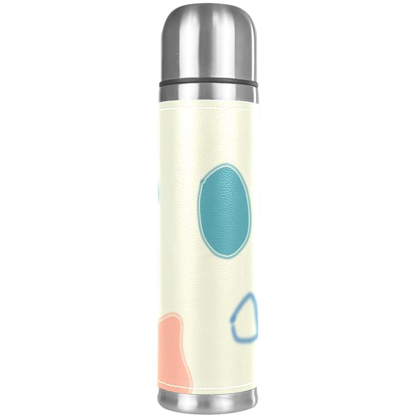 Stainless Steel Leather Vacuum Insulated Mug Geometry Thermos Water Bottle for Hot and Cold Drinks Kids Adults 16 Oz