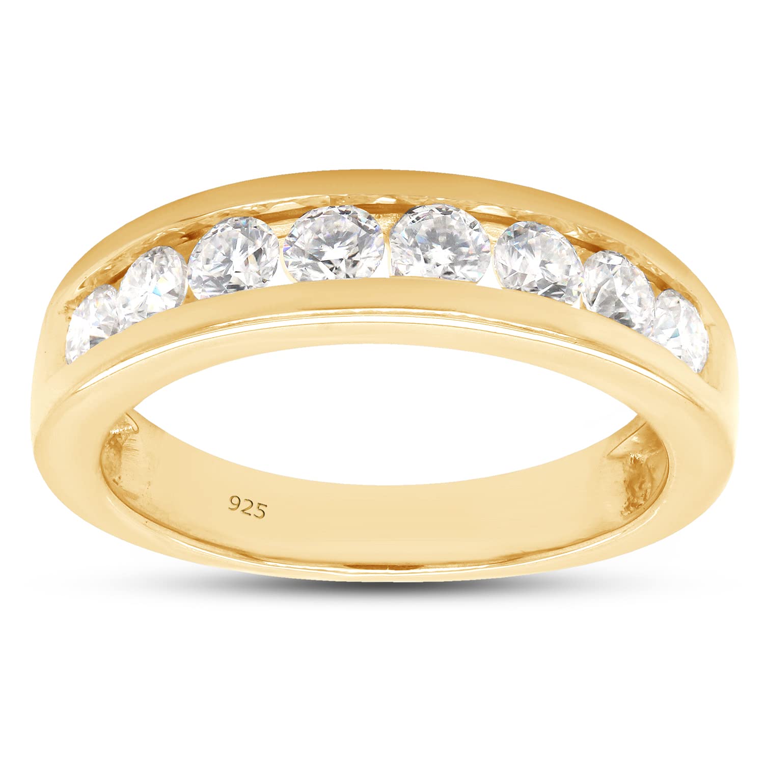 SAVEARTH DIAMONDS Eight Stone Ring, 3/4 cttw Round Cut Lab Created Moissanite Diamond Anniversary Wedding Band Ring in 14k Yellow Gold Over Sterling Silver (VVS1 Clarity, 0.75Cttw)-10