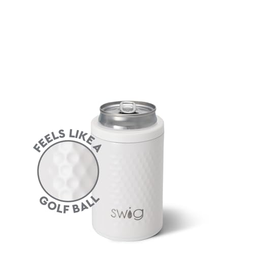 Swig Life Standard Can + Bottle Cooler, Stainless Steel, Dishwasher Safe, Triple Insulated Can Sleeve for Standard Size 12oz Cans or Bottles in Golf Print with Golf Ball Textured Frame