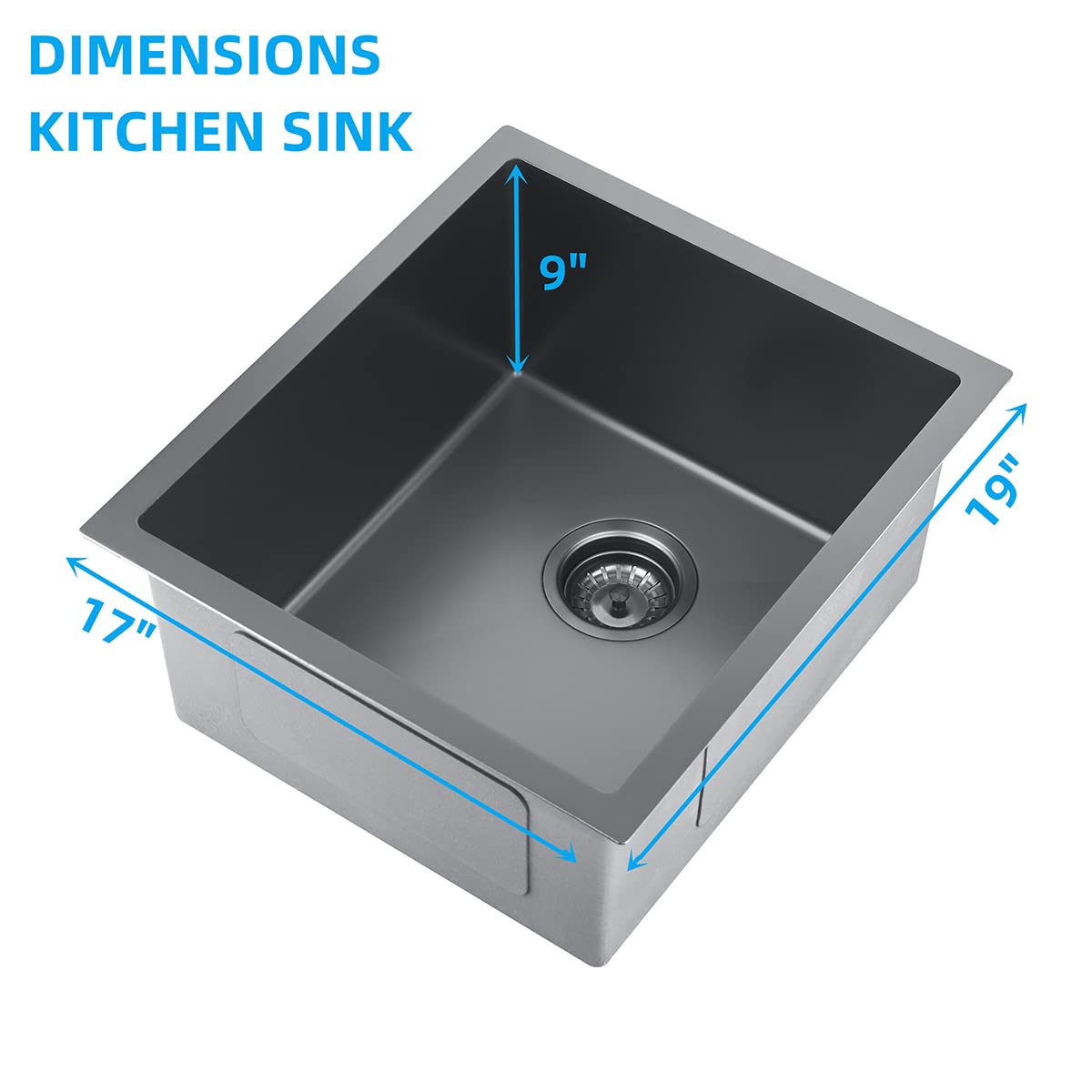 MELANSTAR Stainless Steel Single Bowl Outdoor Bar Sinks Undermount Workstation Kitchen Prep Sink with Sink Strainer Waste Basket and Bottom Grid, 17" x 19" x 9", Black
