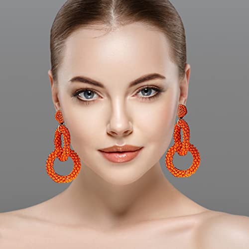 Statement Beads Drop Earrings - Bohemia Handmade Beaded Round Dangle Earrings Jewelry Gift for Women Girl