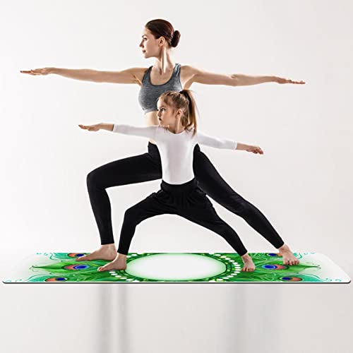 Yoga Mat, Yoga Mats for Home Workout, Workout Mat, Exercise Mats, Pilates Mat, peacock green feather ring pattern