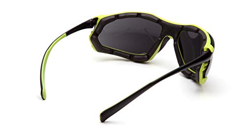 Pyramex Proximity Safety Glasses Dark Gray H2MAX Anti-Fog Lens Black Lime Frame