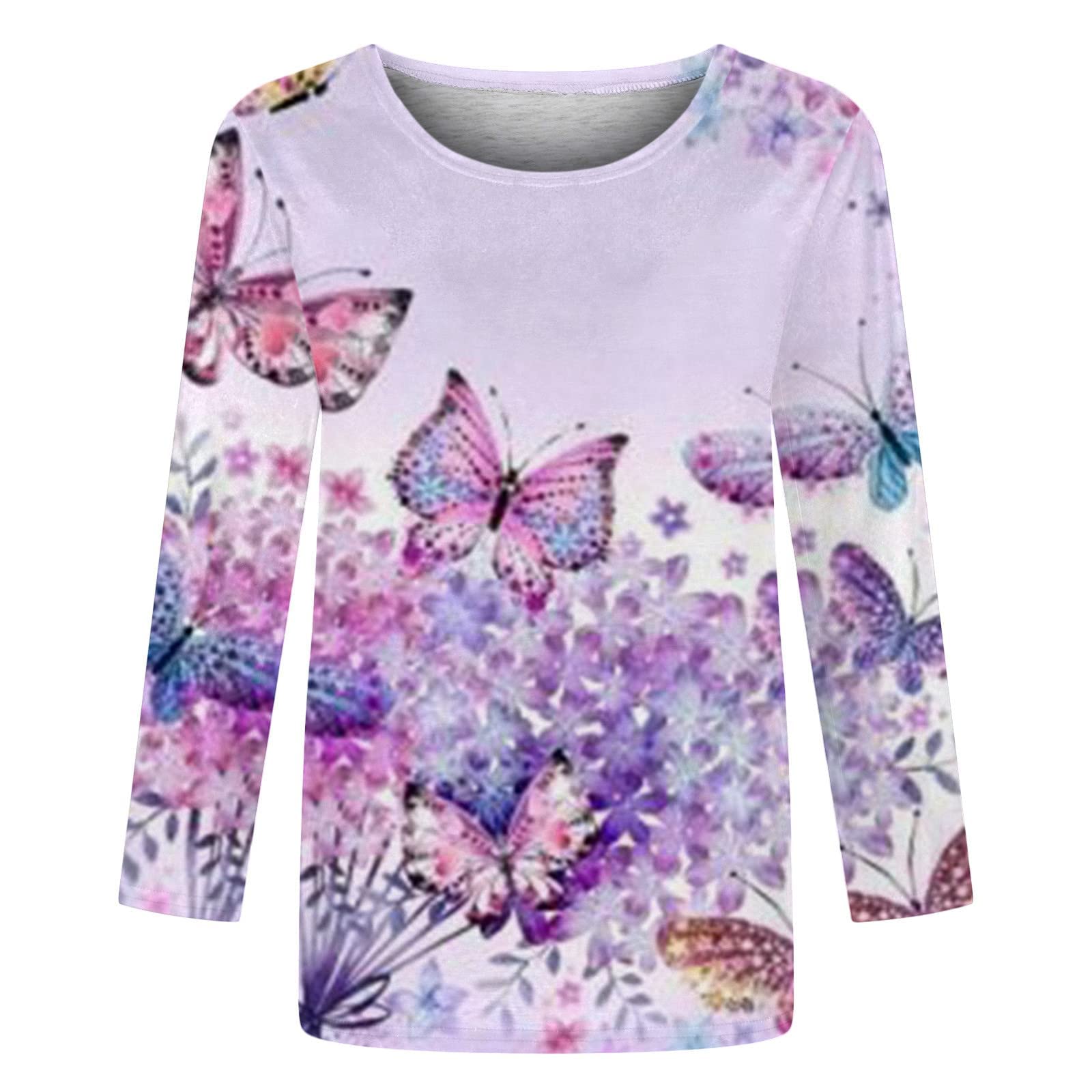 Three-Quarter Top Top Neck Printed Loose Sleeve Round Casual T-Shirt Positioning Ladies Women's Polyester Womens Shirt Pink