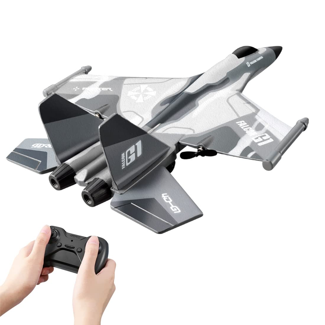 NEXTAKE RC Fighter Jet, 2.4GHz Remote Control Aircraft Warplane Fighter Remote Control Warcraft EPP Plane RC Warplane Glider Throw to Fly Drone with Smart Gyroscope (Gray)