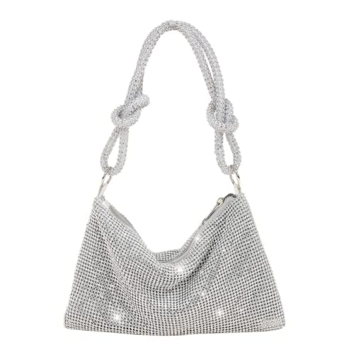 Rhint Evening Bag for Women Chic Sparkly Top Handle Bling Hobo Bag,Shiny Sier tch Pu for Party (Sier)