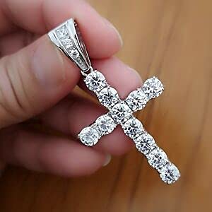 Moissanee 2.5 Carat Tw Diamond Moissanite Sparkling White Cross-Pendant For women in Sterling silver (Only Pendant, 4MM-Stones)