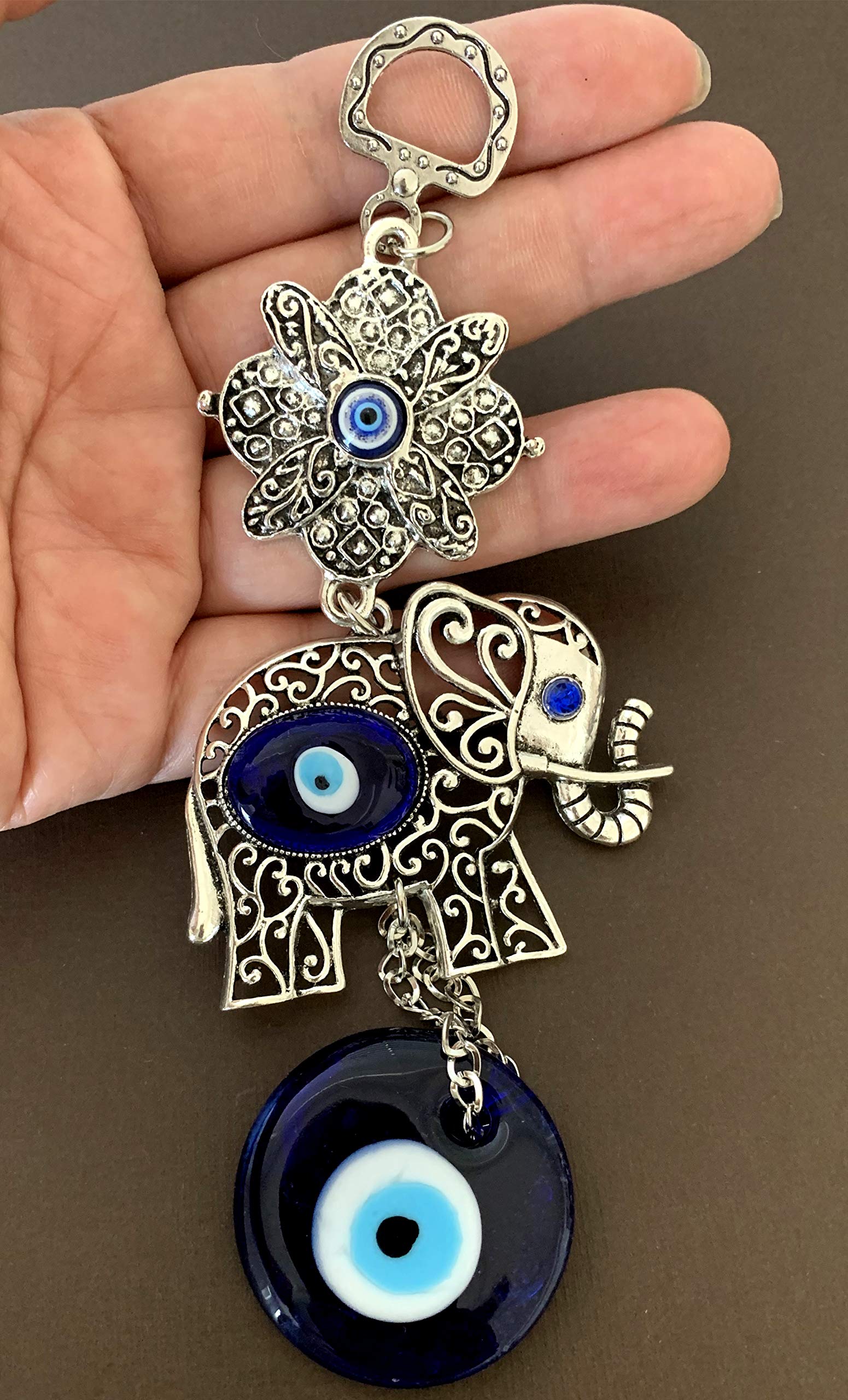 Retro Design Turkish Blue Evil Eye with Lucky Elephant Amulet Home Office Hanging Ornament Blessing Gift -CL08