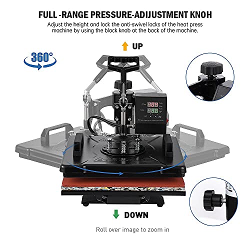 Pro 8 in 1 Heat Press Machine 12x15 Combo Teflon-Coated, Upgrade Slide Out Drawer Tshirt Press, Premium Aluminum Hat Press, Multifunction Swing Away Heat Transfer Press for T Shirts/Cap/Mug/Plate