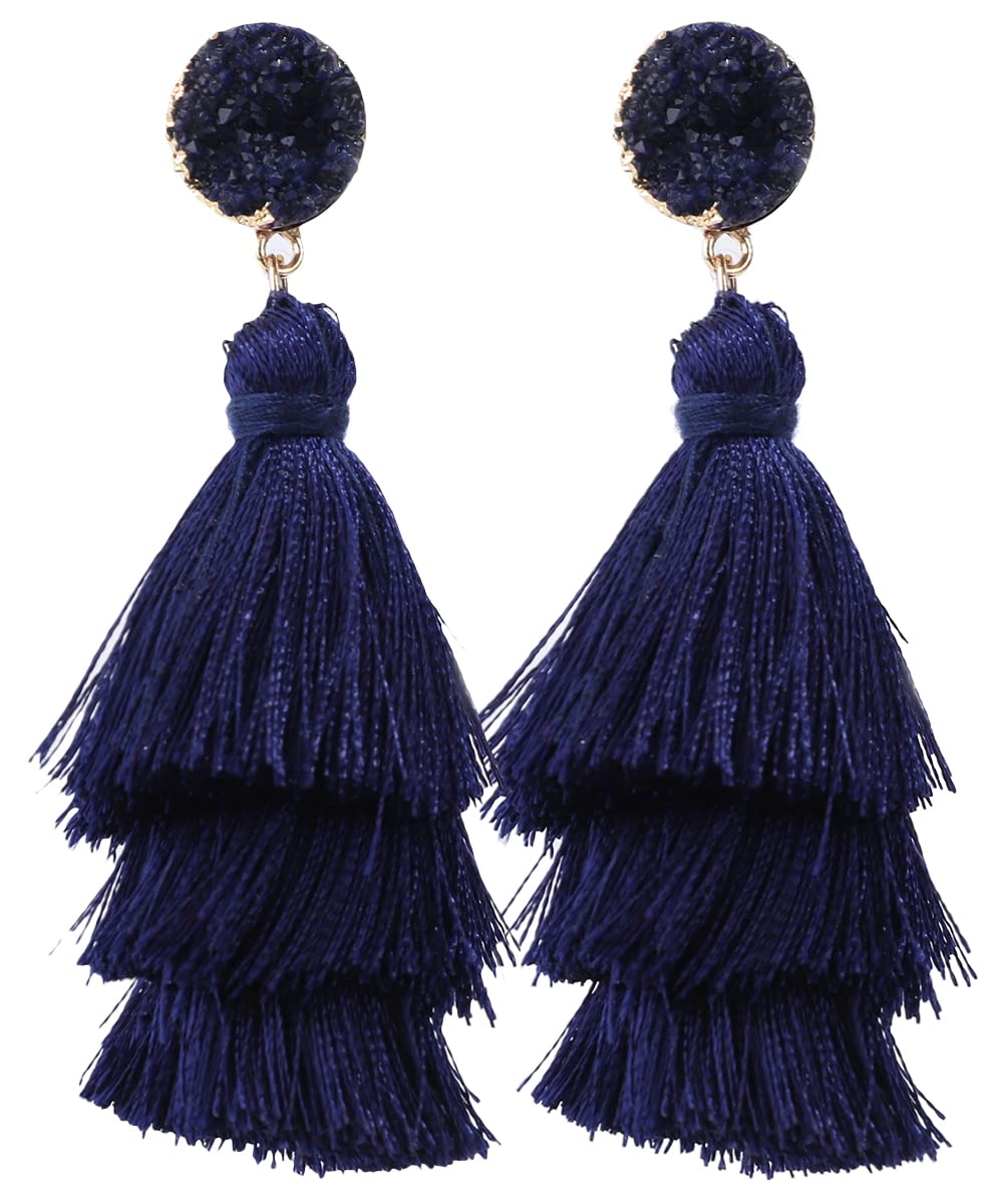 Rave Envy Tassel Earrings - Navy Blue
