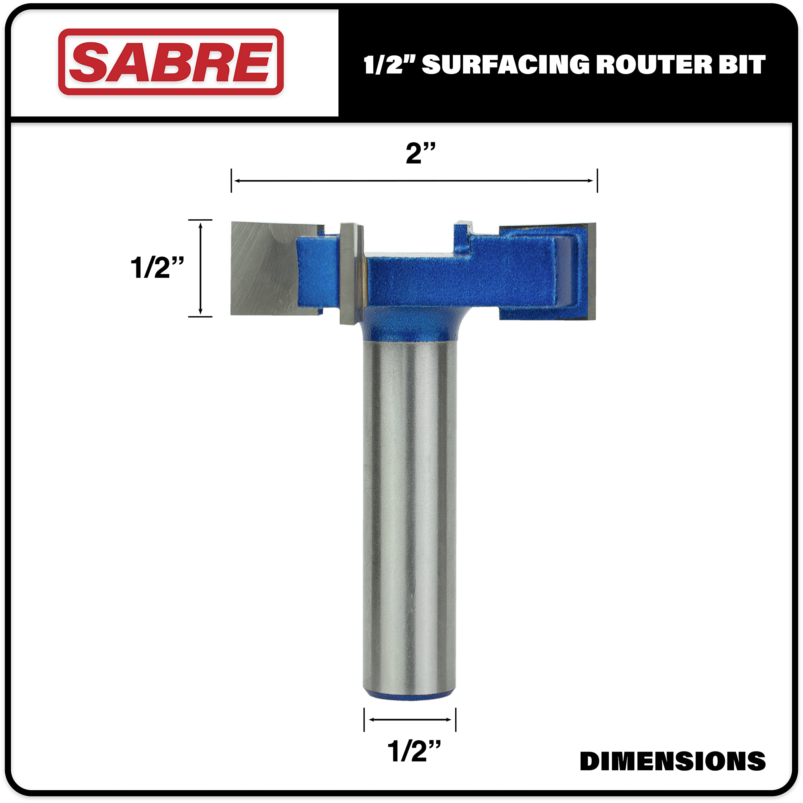 Sabre Tools CNC Spoilboard Surfacing Router bit Planer for Slab Flattening and Planing (1/2β S, 2β D, 1/2β H)