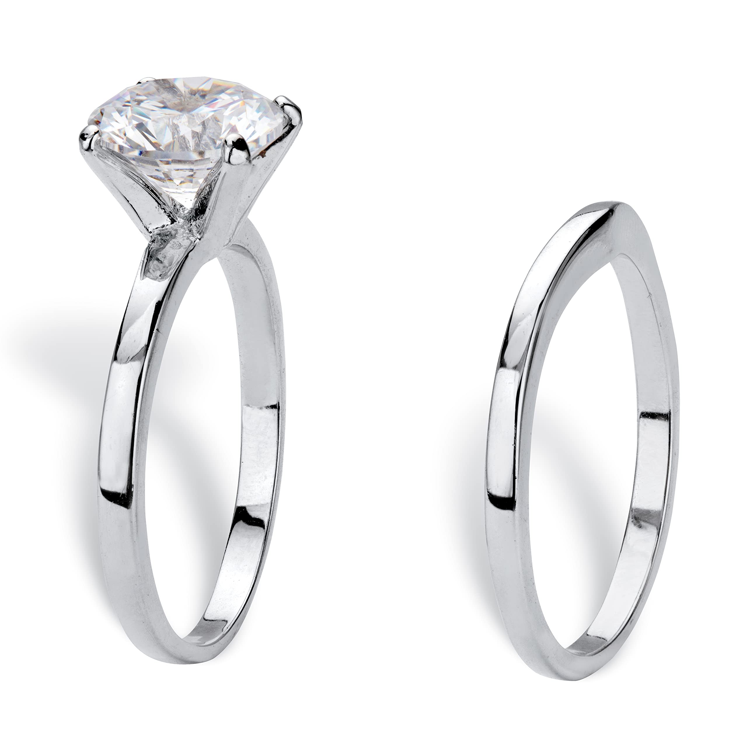 PalmBeach Jewelry 14K Yellow Gold-Plated Silver or Platinum-Plated Silver or Gold-Plated Round Cubic Zirconia 2-Piece Solitaire Bridal Ring Set Size 7