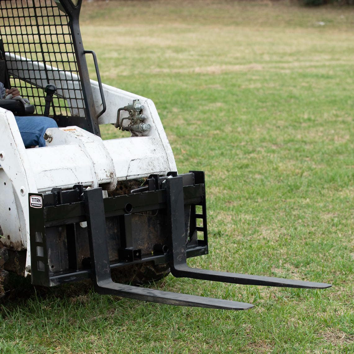 Titan Attachments Skid Steer Pallet Fork Frame Attachment, 48â€ Fork Blades, Rate 4,000 LB, Quick Tach Tractor, Receiver Hitch