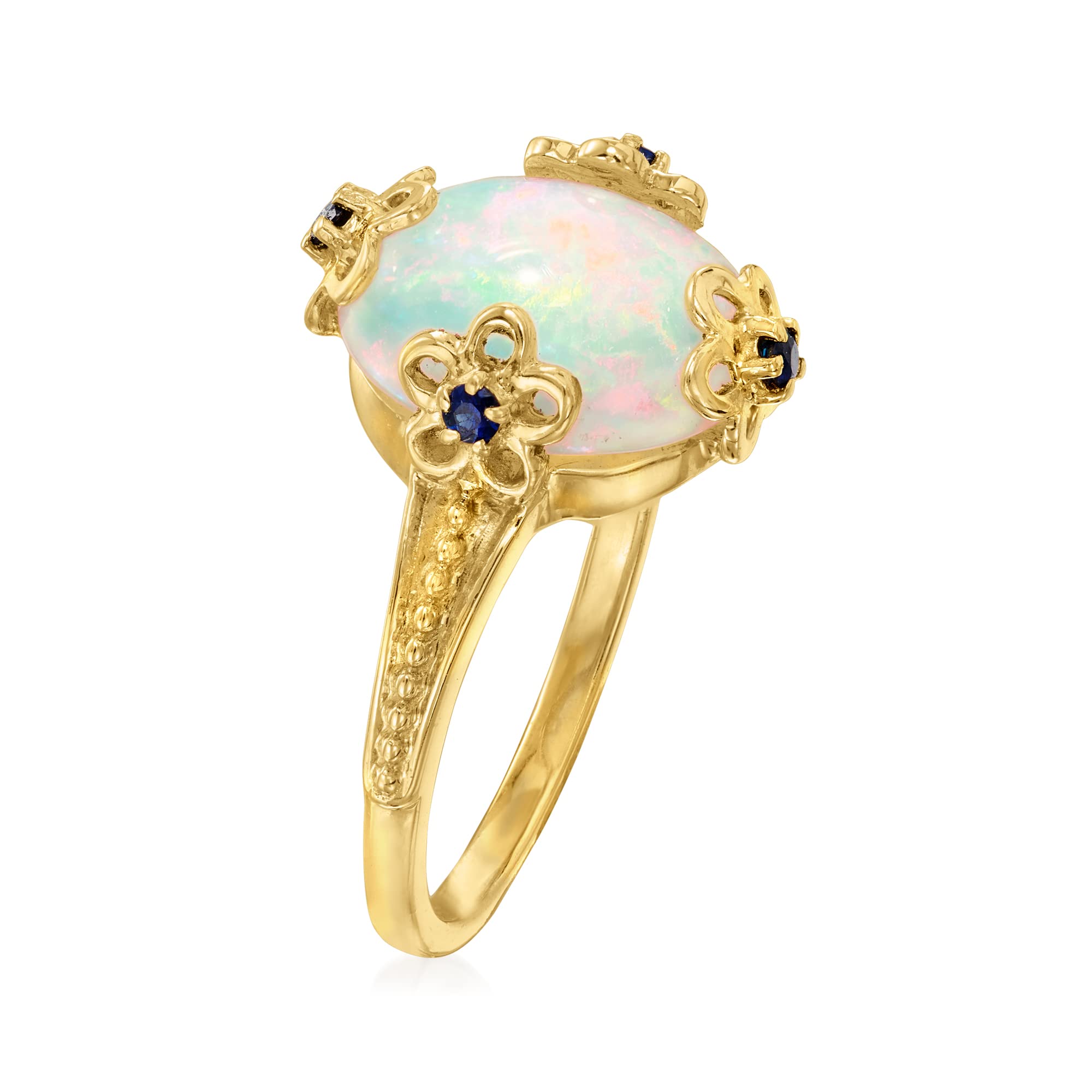 Ross-Simons Opal Ring With Sapphire Accents in 14kt Yellow Gold. Size 7