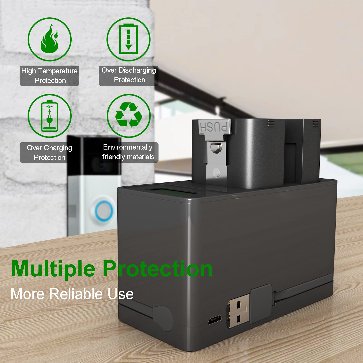 Rechargeable Battery with Charging Station Compatible Ring Video Doorbell 2/3/3Plus/4, Spotlight Cam Battery, 3.65V 6040mAh Replacement Lithium-Ion Battery(Not for Stick Up Cam)
