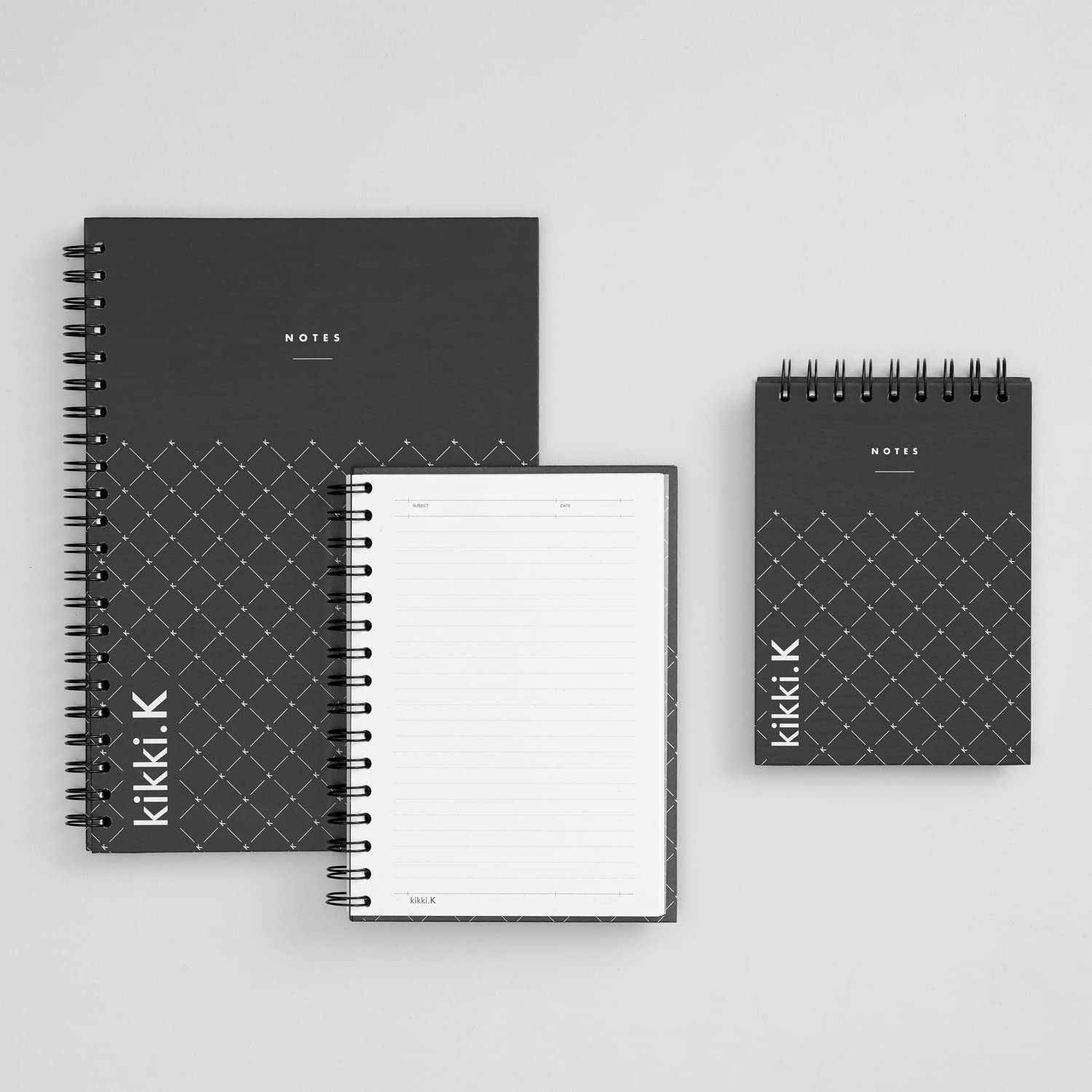 Spiral Coiled Everything Notepad - Black: Essentials. 72 Sheets of Quality Colored Paper in 6 Unique Designs. Sturdy Wrapped Greyboard Front and Back Covers by kikki.K