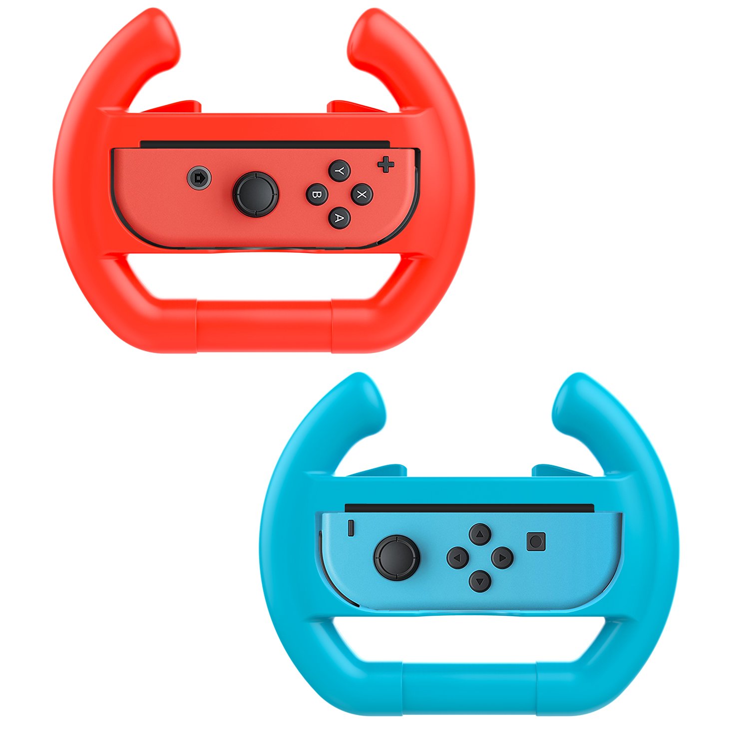 MoKo Steering Wheel Compatible with Switch/Switch OLED Model (2021), [2 Pack] Switch Steering Wheel Controller Handle Compatible with Switch Joy-con Mario Kart Game (Blue & Red)