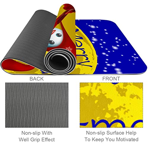 Yoga Mat, Yoga Mats for Home Workout, Workout Mat, Exercise Mats, Pilates Mat, Merry Christmas Moon Snowman Red Bird