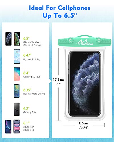 MoKo Waterproof Cellphone Pouch, [2 Pack] Underwater Phone Case Dry Bag with Lanyard Compatible with iPhone 12 Mini/12 Pro, iPhone 11 Pro/11 Pro Max, X/Xs/Xr/Xs Max/8/7, Samsung Note 10, S21/S20/S10